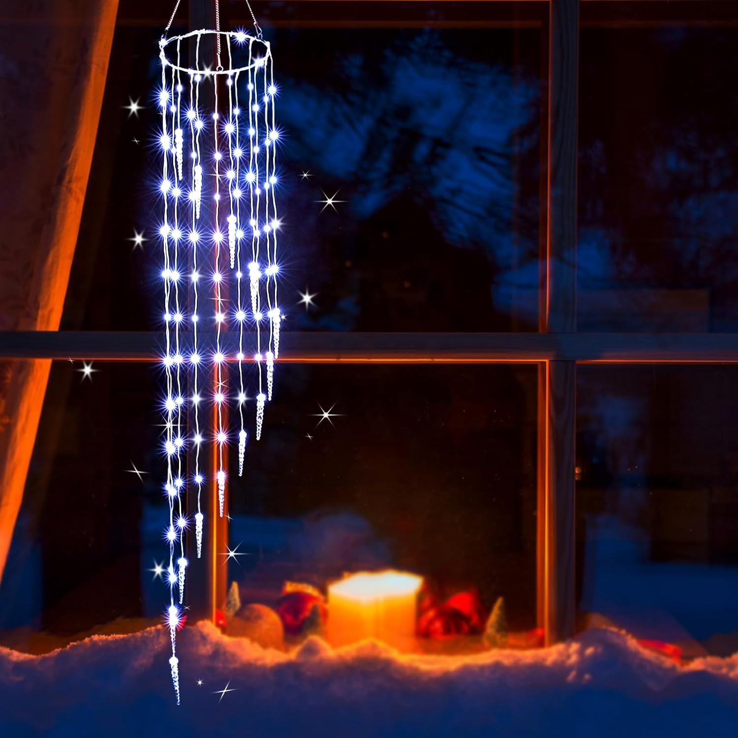 Hanging Icicles Christmas Lights Outdoor, Plug-in White 112 LED ...
