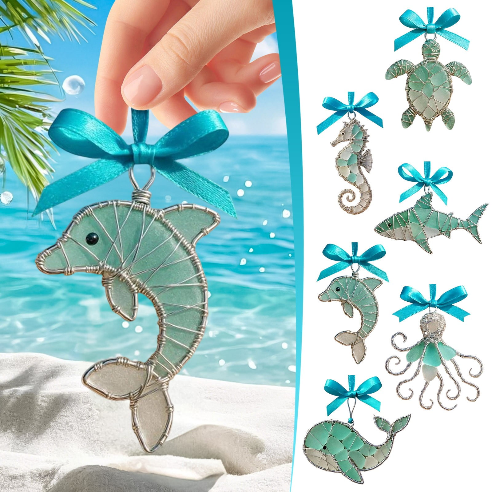 Hanging Items 3D Handmade Sea Glass Ocean Decoration Ornament Blue and ...