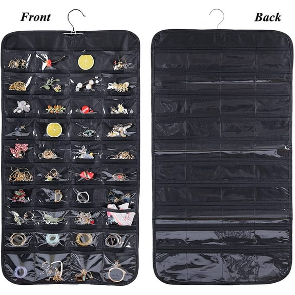 48 Pockets Hanging Jewelry Organizer with Necklace Straps, Double-Sided ...