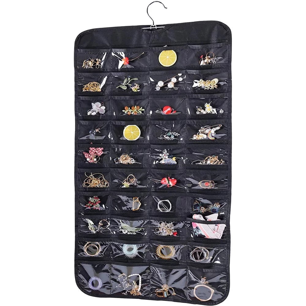 Hanging Jewelry Organizer, Double Sided 80-Pocket Jewelry Organizer ...