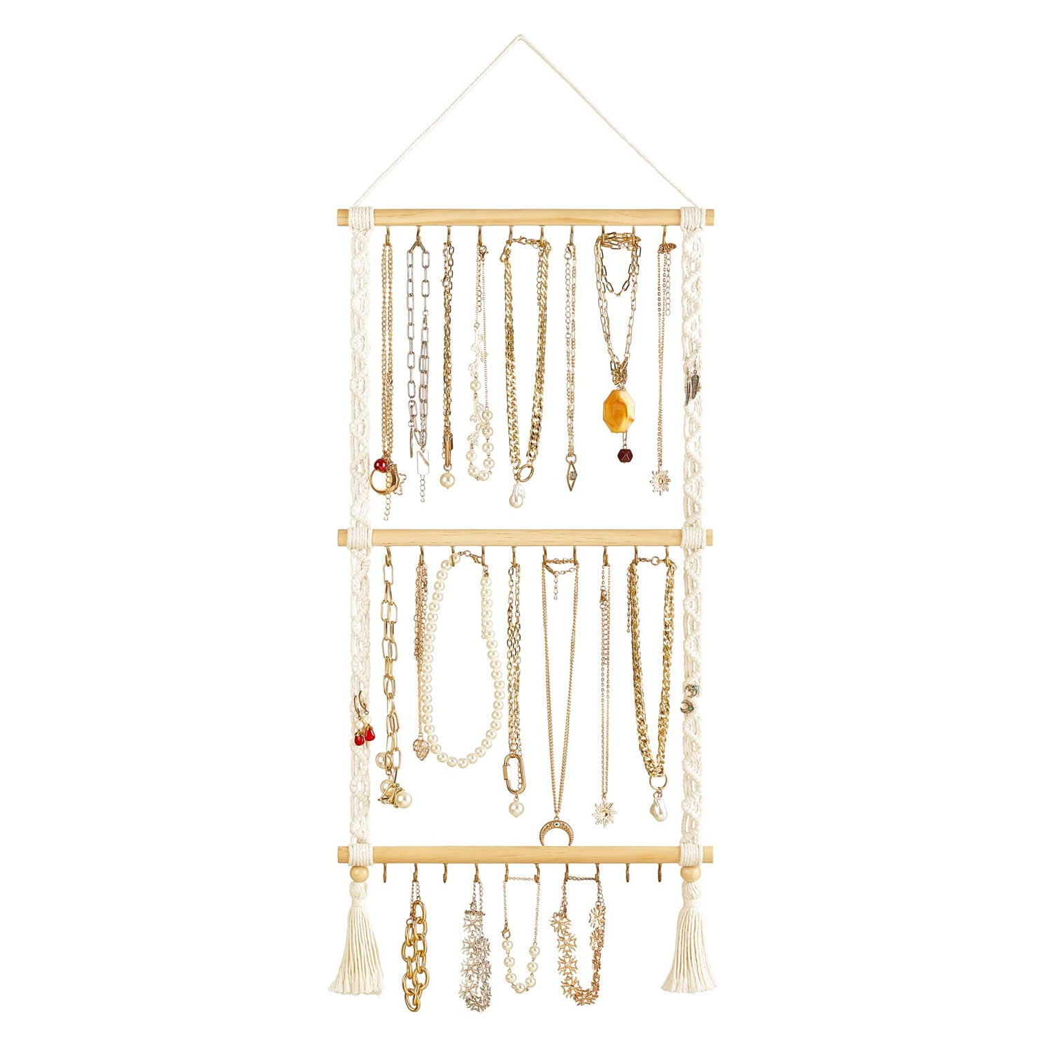 Necklace Holder, Hanging Jewelry Organizer with 30 Hooks Wall Mounted ...