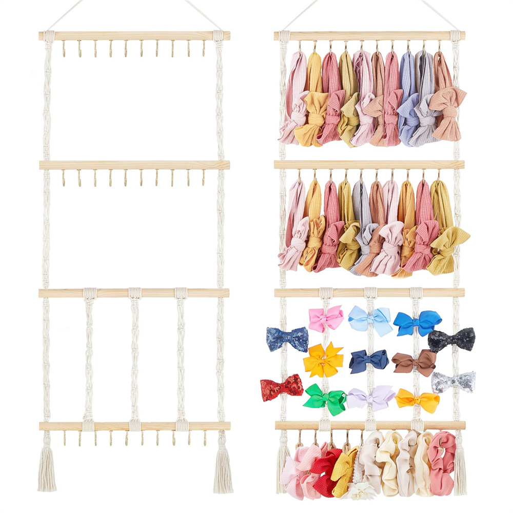 Hanging Jewelry Organizer Macrame Necklace Holder with 30 Hooks, Wall ...