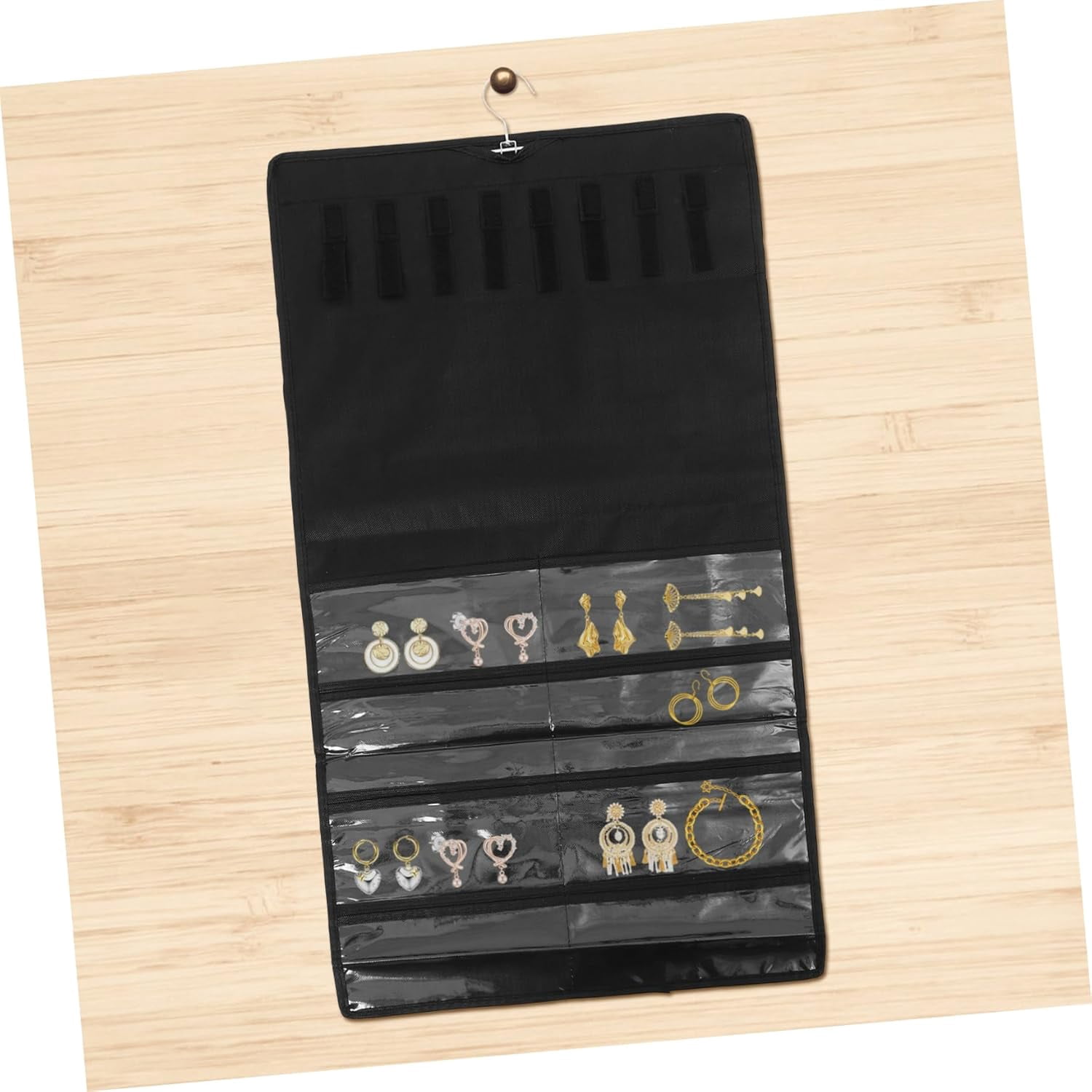 Hanging Jewelry Organizer - Storage Bag with Metal Hooks Double-Sided ...