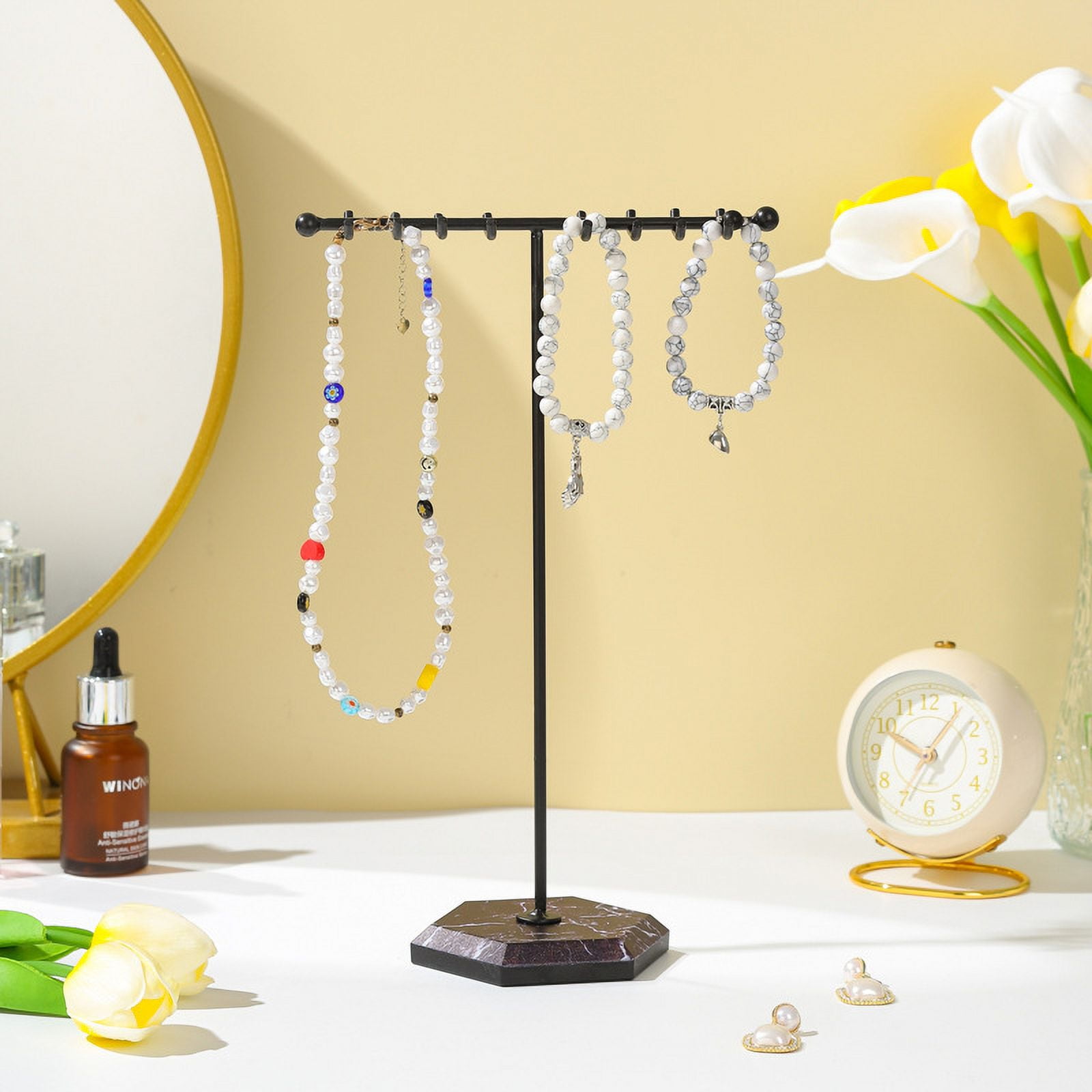 Hanging Jewelry Organizer T Shaped Necklace Display Stand Tabletop Iron ...