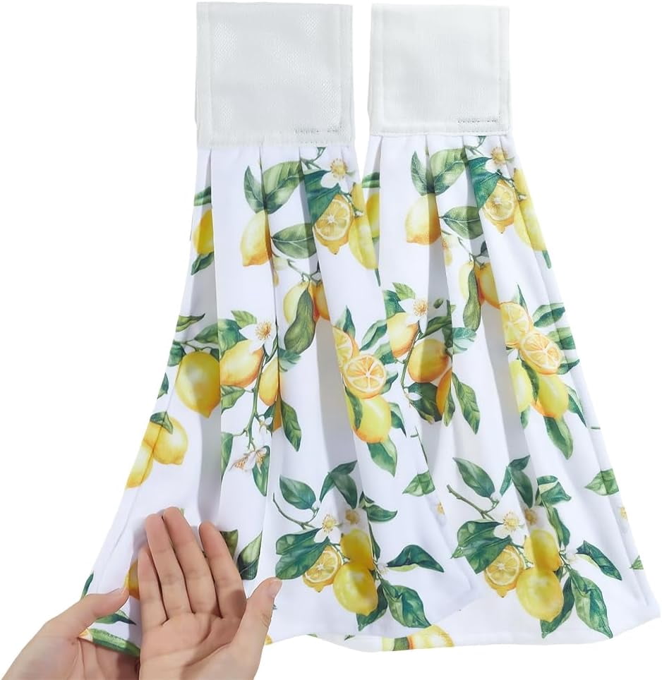 Hanging Kitchen Towel Set of 2 Lemon Absorbent Hand Tie Towels with ...