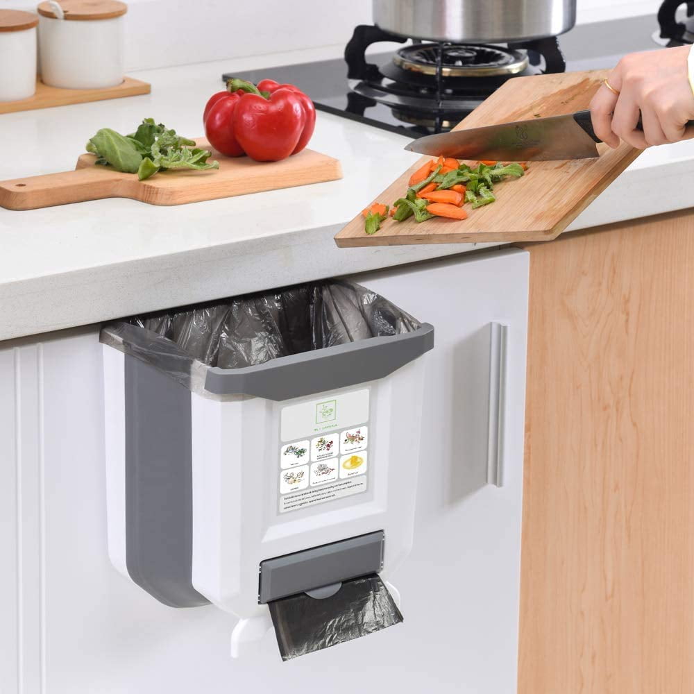 Hanging Kitchen Trash Can, Foldable Waste Bin for Kitchen, Collapsible ...