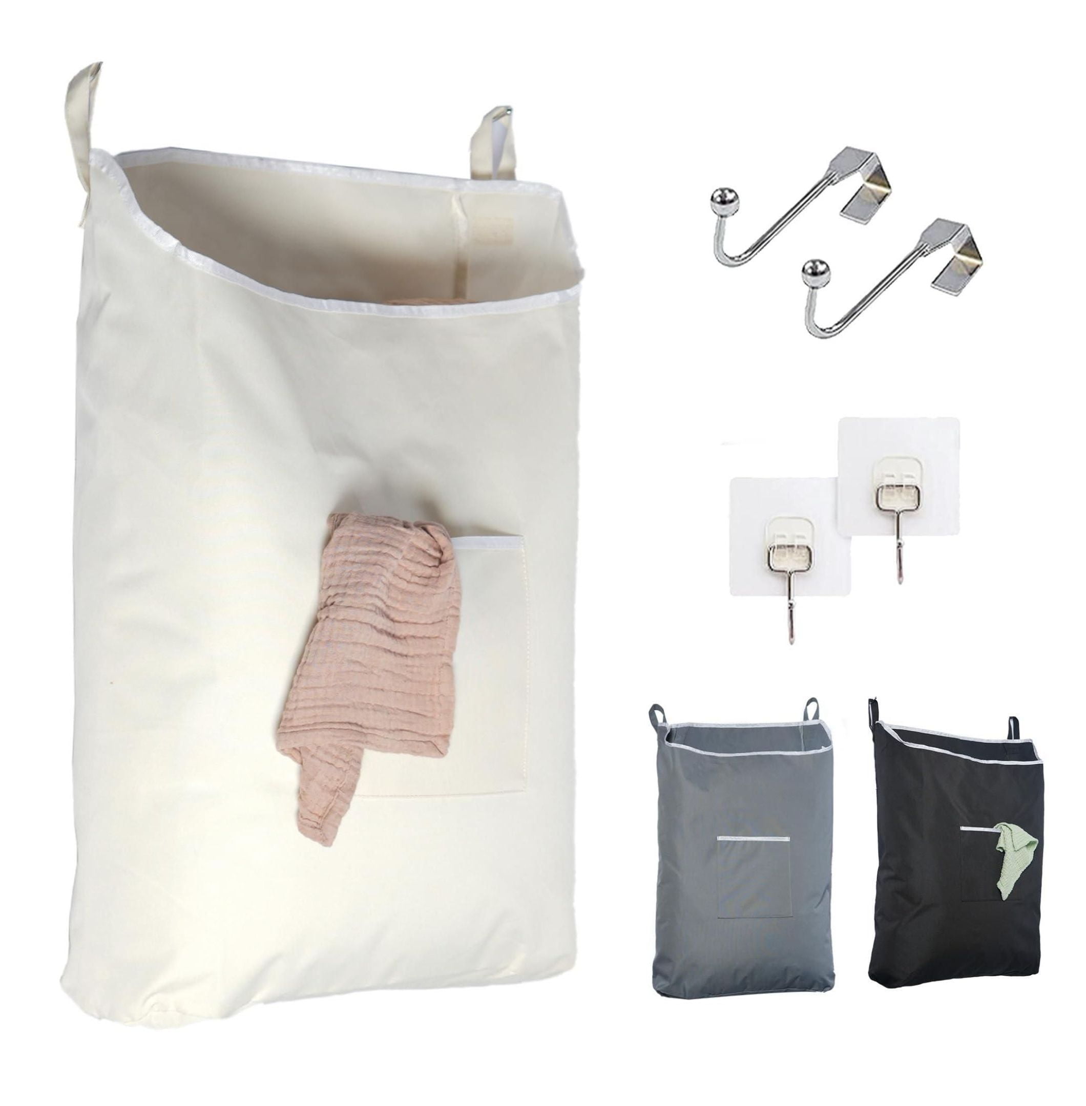 Hanging Laundry Hamper with Over Door & Adhesive Durable Space Saving ...