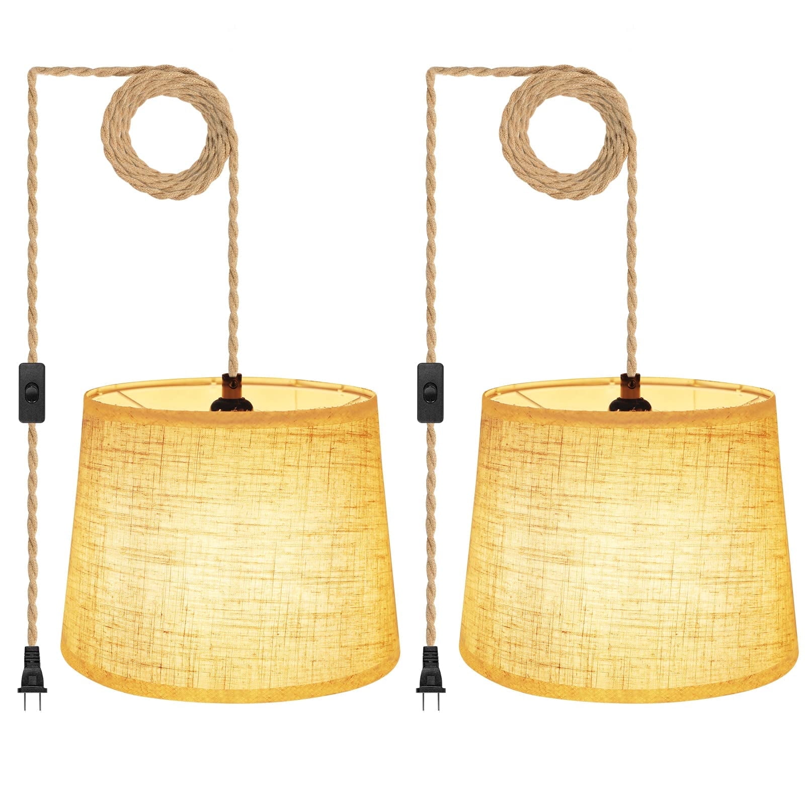 15Ft Plug-in Hanging Lights with Linen Shade, DIY Hemp Rope Chandelier ...