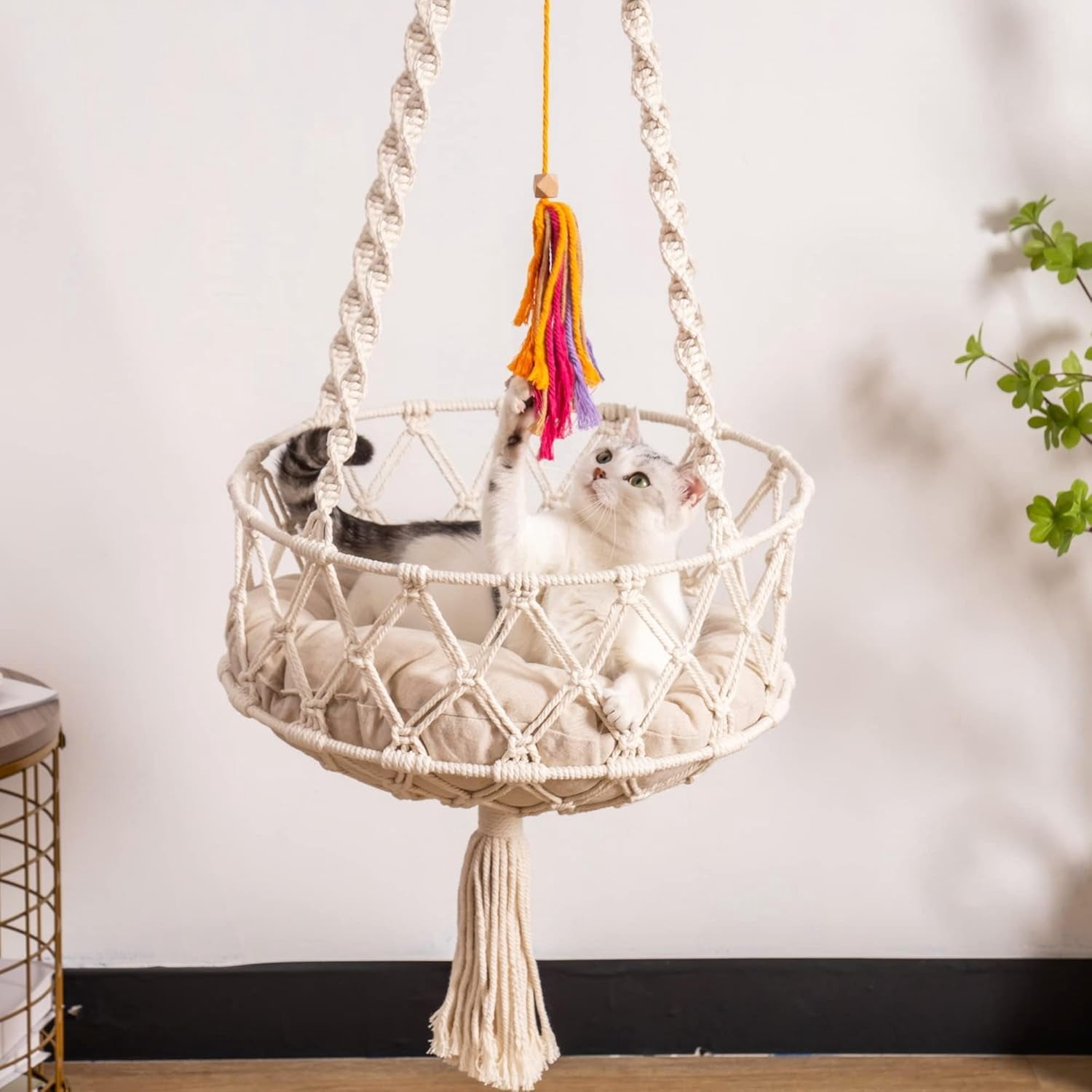 Hanging Macrame Cat Hammock Bed, Cat Swing Bed Space Saving Window ...
