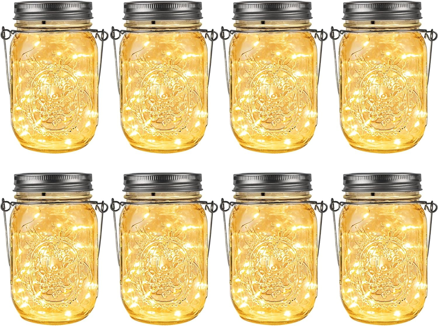 Hanging Mason Jar Solar Lights, 8 Pack 30 Led Tinplate Lids Hanging ...