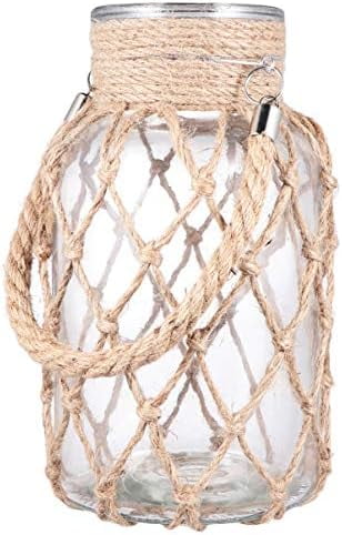 Hanging Mason Jars Glass Mason Jar Vase Hemp Rope Rustic Rope Net ...