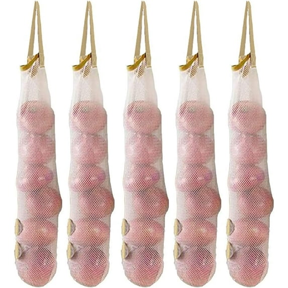 Hanging Mesh Storage Bags 5 Pack Onion Garlic Potatoes Net Mesh Bag ...