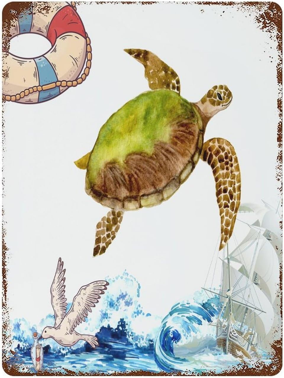 Hanging Metal Sign Ocean Beach Nautical Theme Underwater Sea Turtle ...