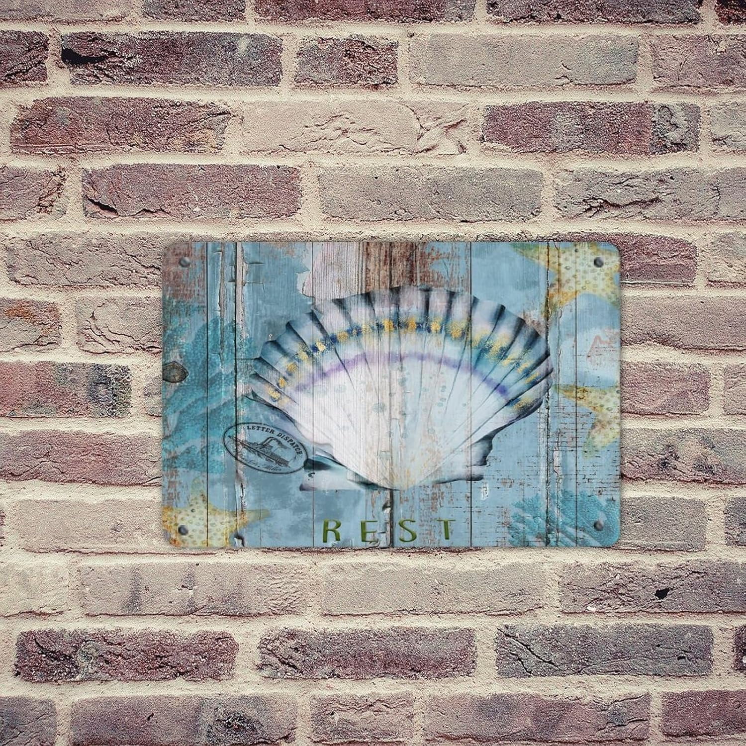 Hanging Metal Tin Sign Nautical Beach Ocean Theme Underwater Shells ...