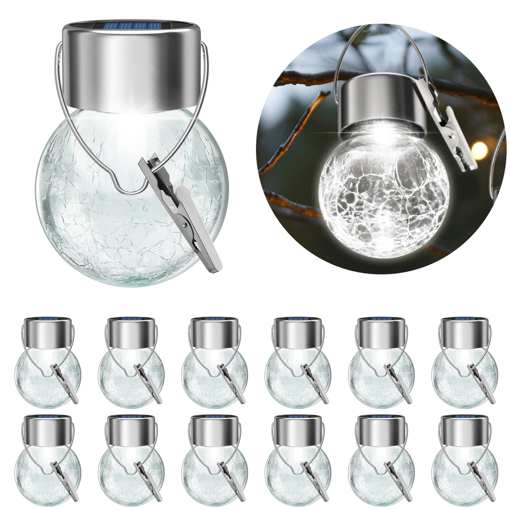 Hanging Outdoor Solar Lights Solar Powered Crackle Glass Ball Lights ...