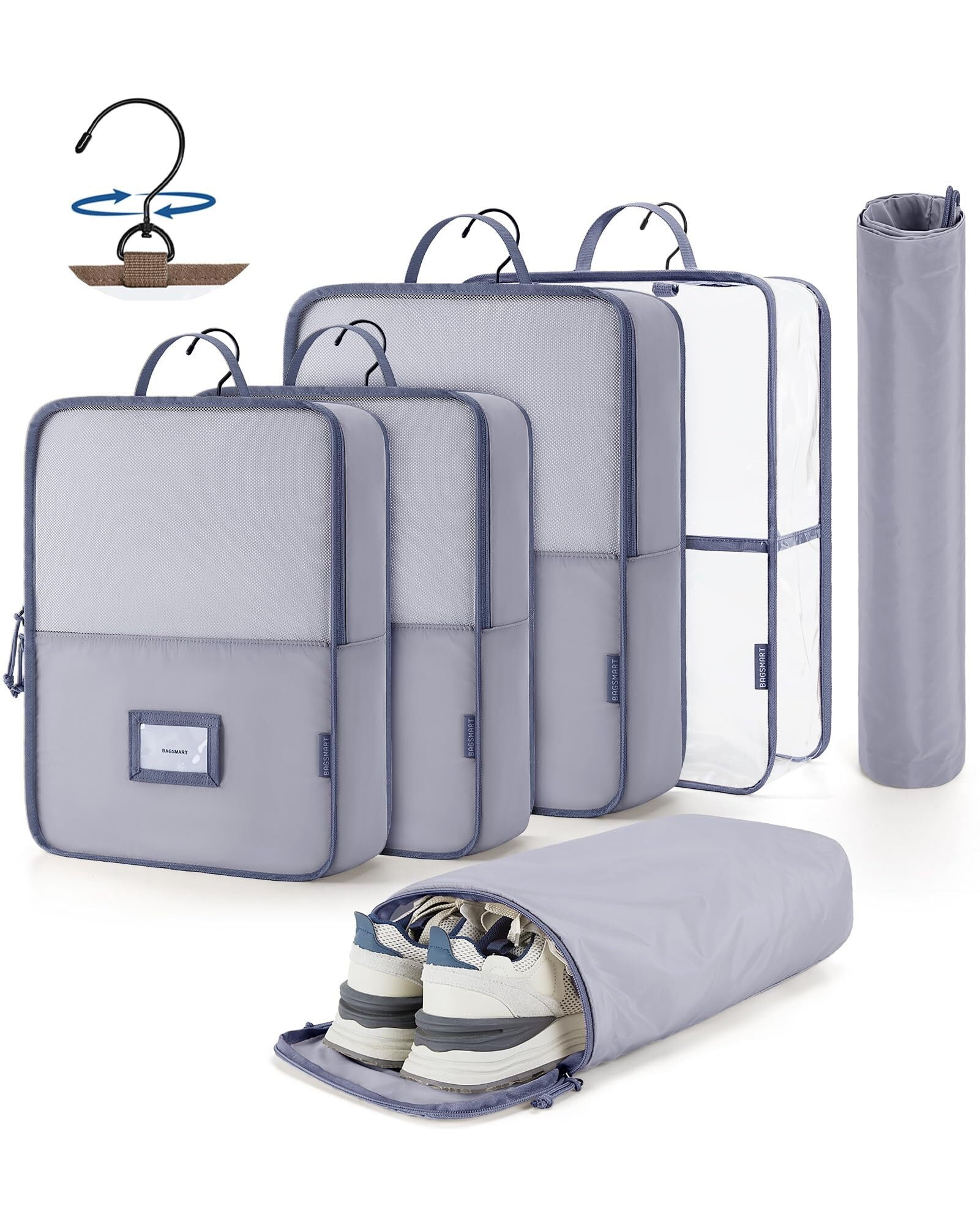 Hanging Packing Cubes for Travel, 6 Set Clear Waterproof Packing Cubes ...