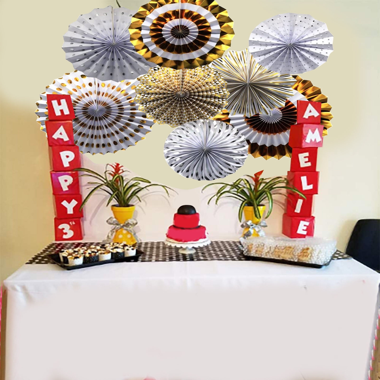 Hanging Paper Fans Party Set Silver Round Pattern Paper Garlands ...