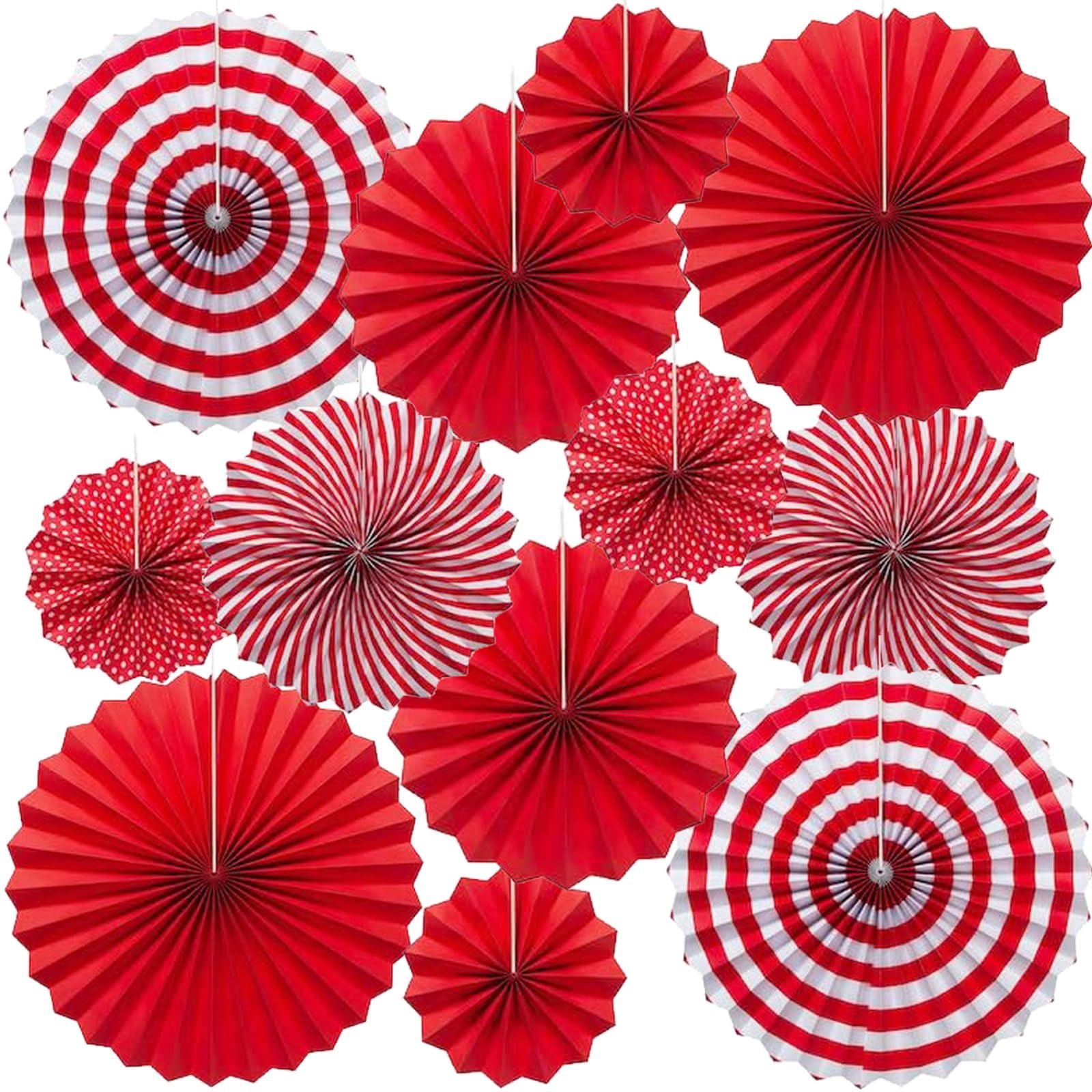 Hanging Paper Fans Set 12PCS Red ATT1Folding Fans Party Decorations ...