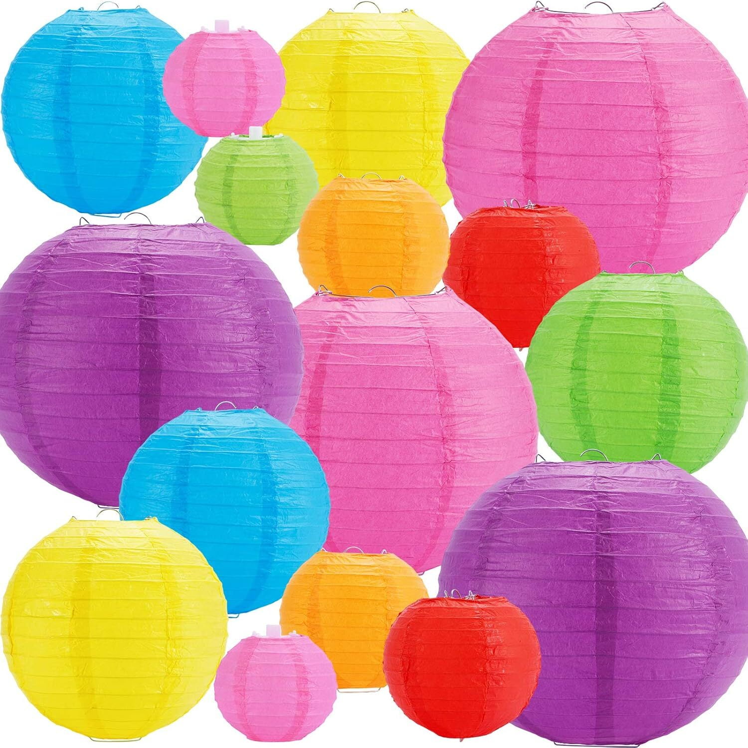 Hanging Paper Lanterns, 16 Pcs Multicolor Paper Lantern Decorative ...
