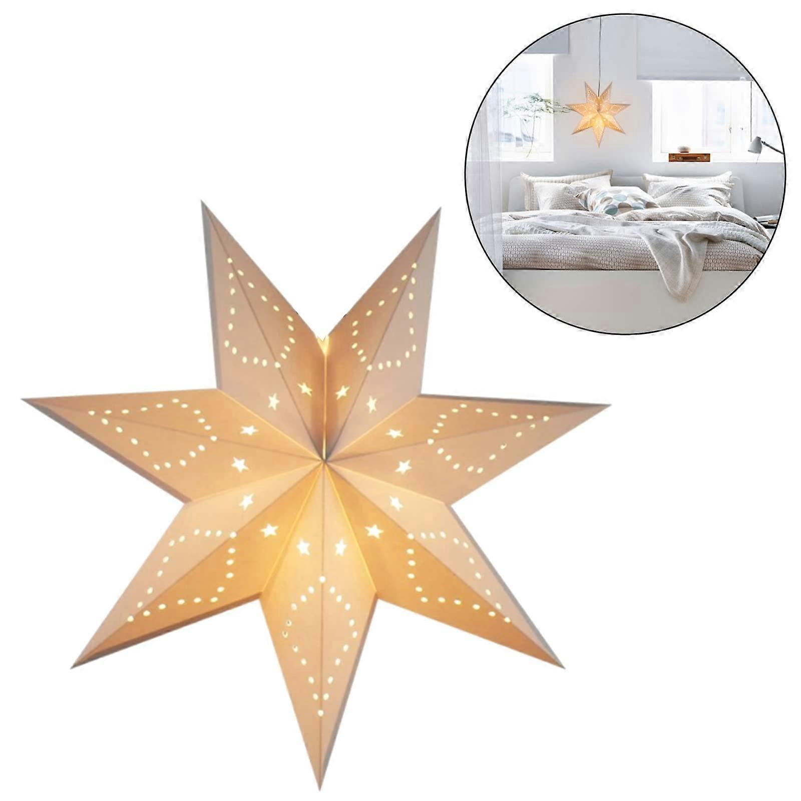 Hanging Paper Star Lantern Lampshade 7 Pointed Star White Paper Lantern ...