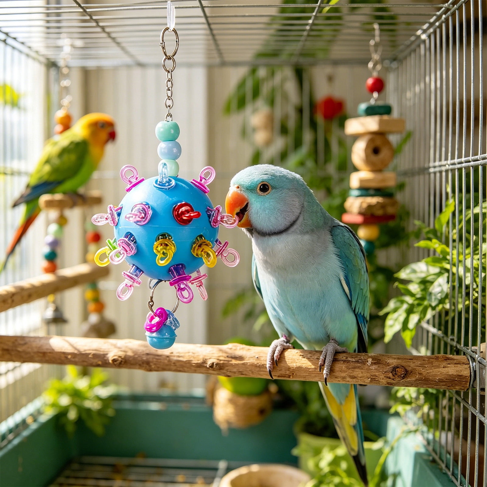 Hanging Parrot Chew Toy, Bird Molar Ball with Bell, Detachable Cage ...