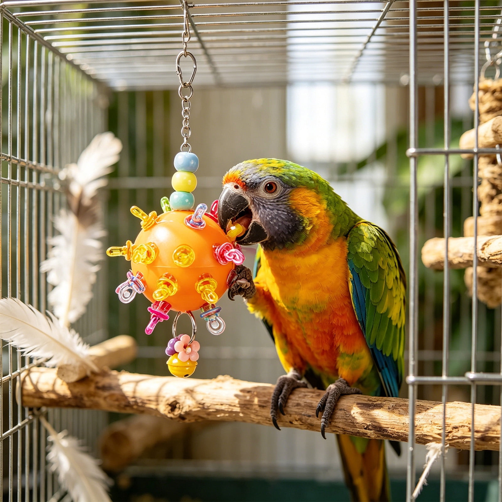Hanging Parrot Chew Toy, Bird Molar Ball with Bell, Detachable Cage ...