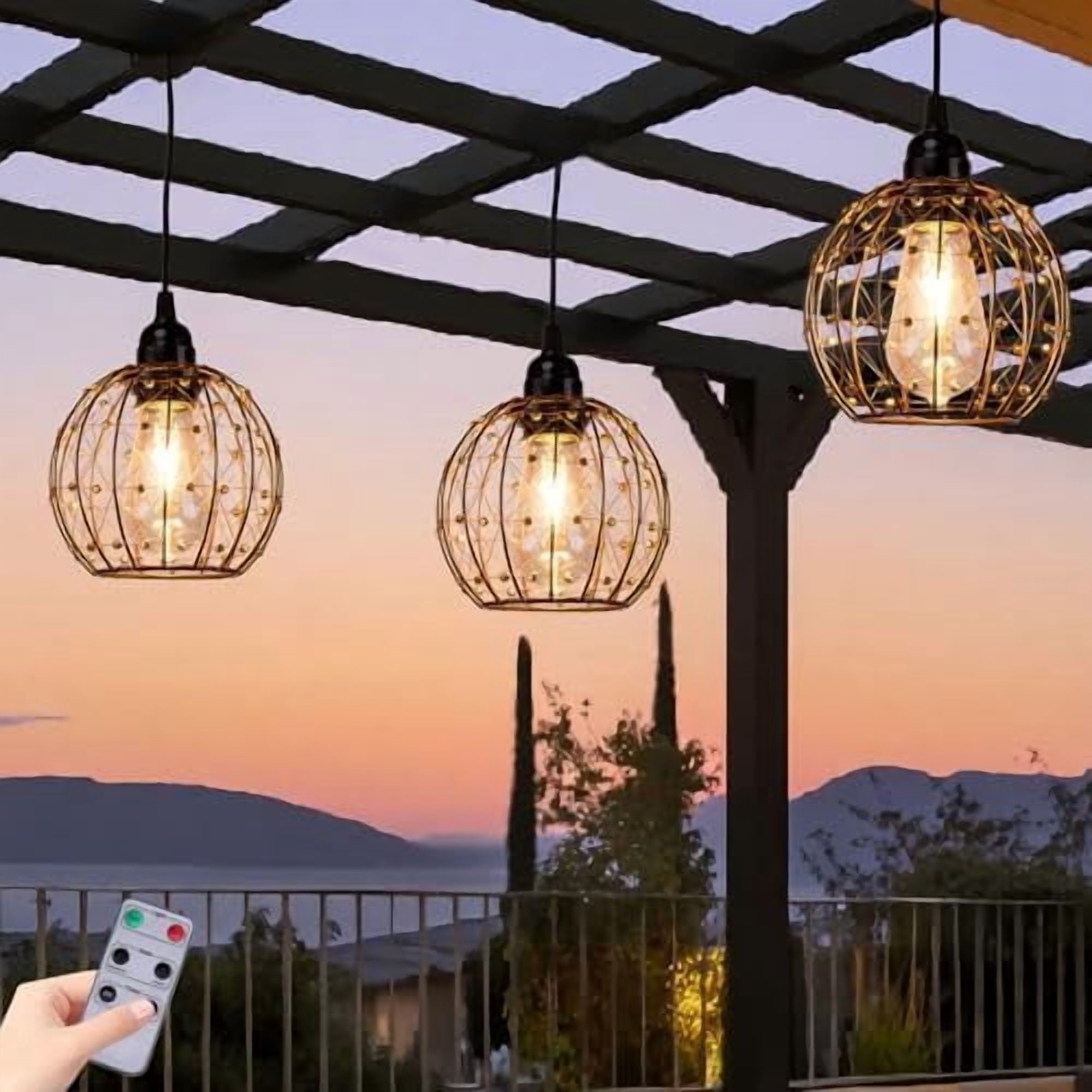 Hanging Pendant Lights, Battery Operated Outdoor Chandelier with Warm ...
