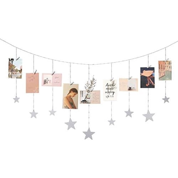 Hanging Photo Display Boho Decor Wooden Stars Garland with Metal Chains ...