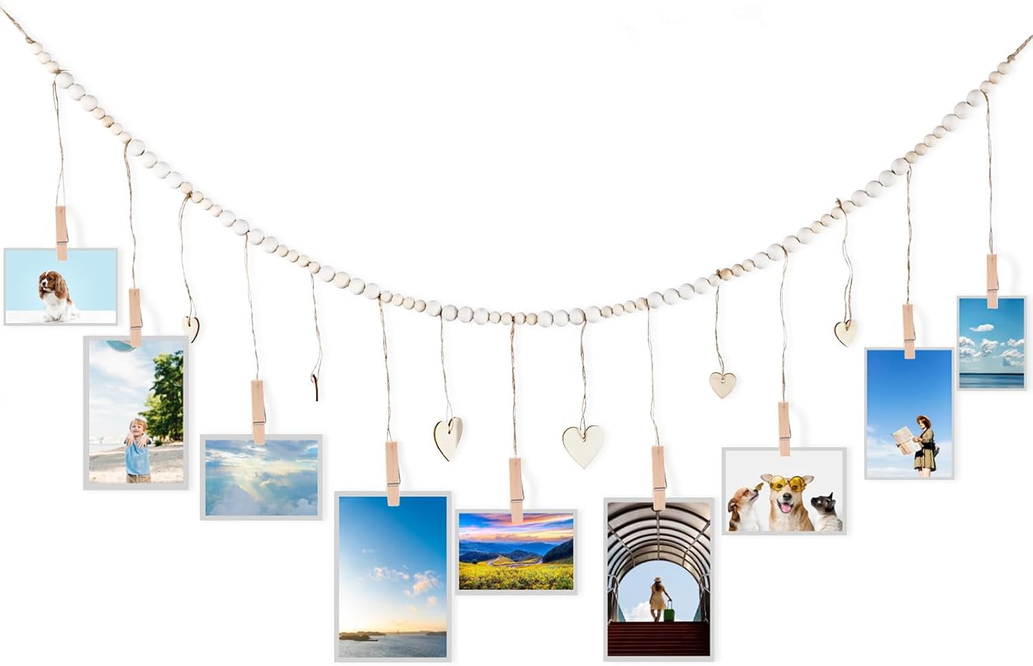 Hanging Photo Display with Clips, Photo String with 9 Wood Clips ...