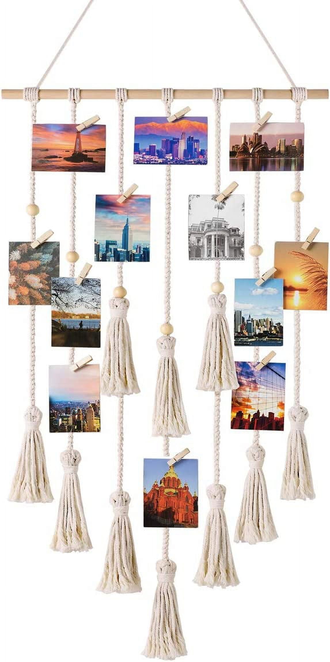 Boho Hanging Photo Display Macrame with 25 Wood Clips, Home Office ...