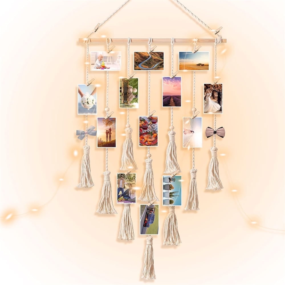 Hanging Photo Display,Picture Holder with LED String Light Decor,Wall ...