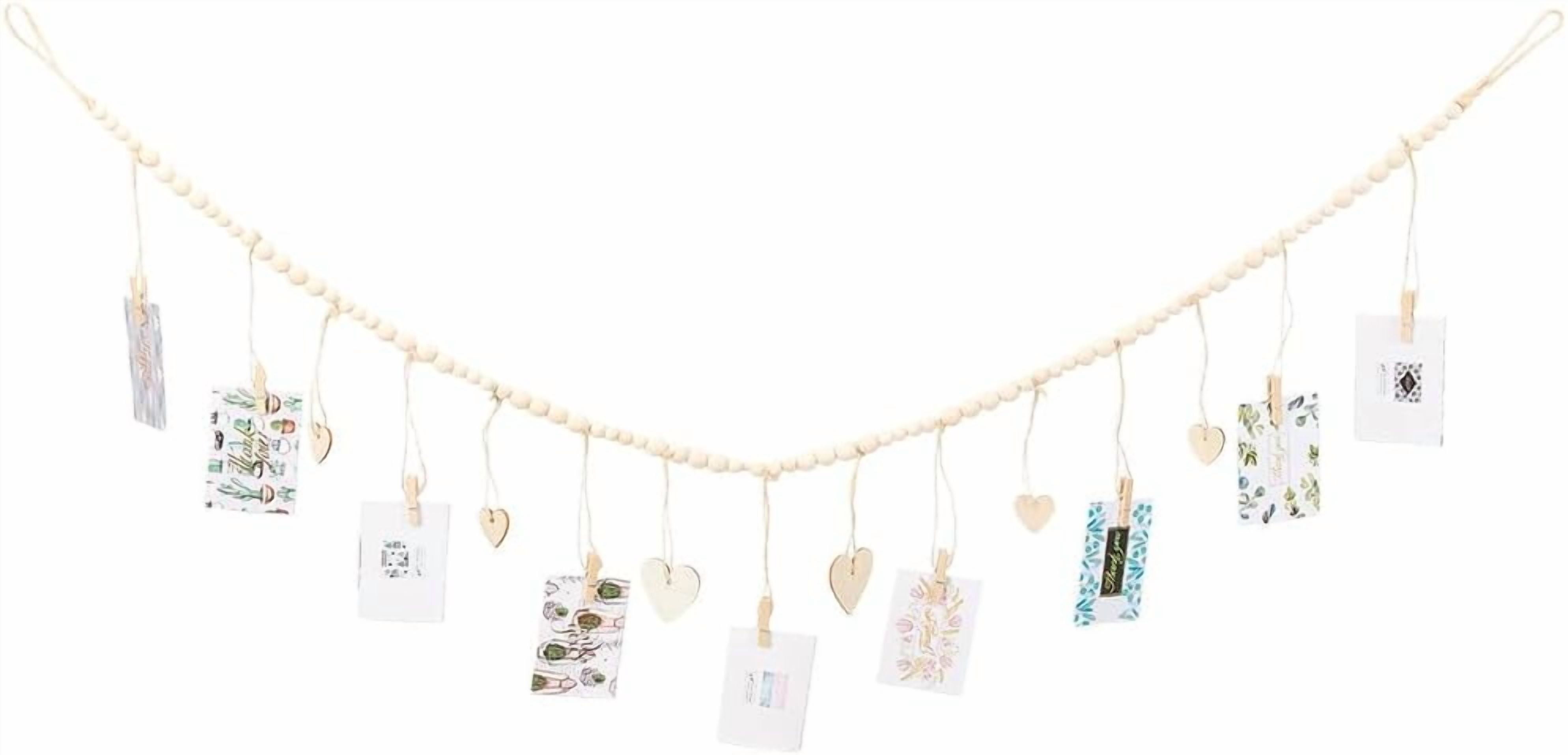 Hanging Photo Display Wall Decor Boho Wooden Beads Garland with Clips ...