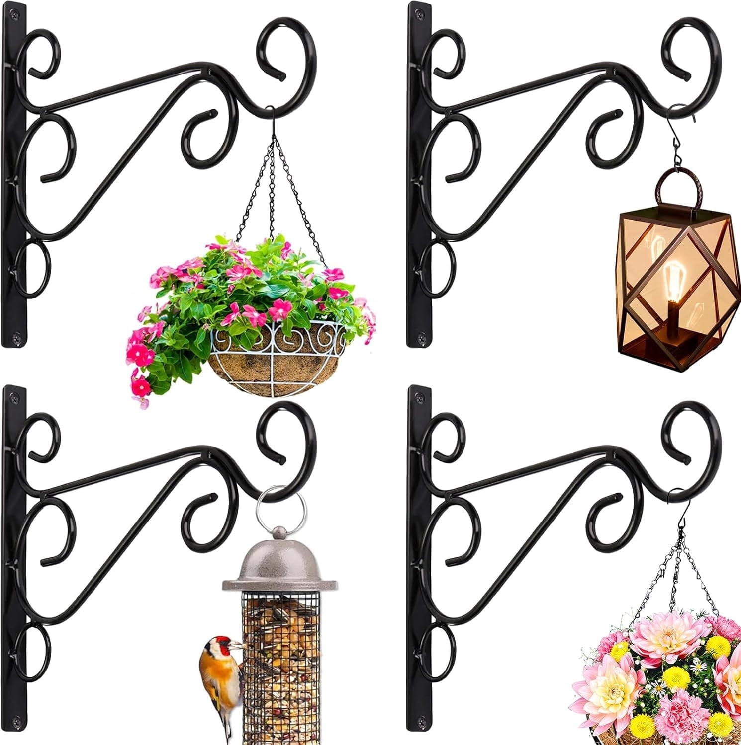 Hanging Plant Bracket, 4 Pcs 10 inch Metal Wall Planter Hanger Hooks ...