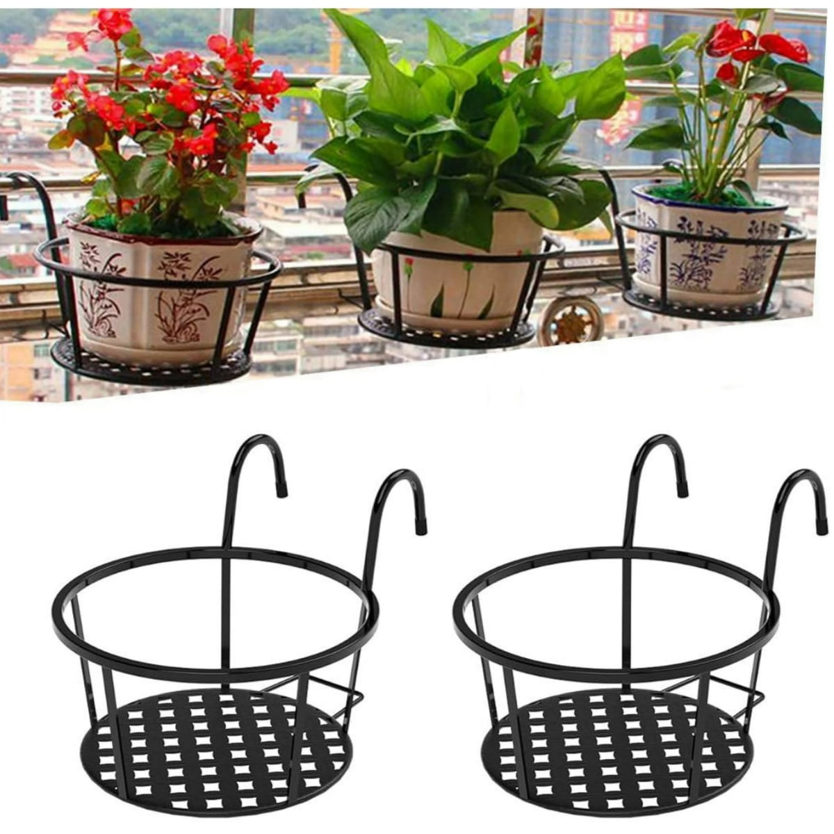 Hanging Plant Holder,Iron Flower Pot Basket for Fence Patio Deck ...