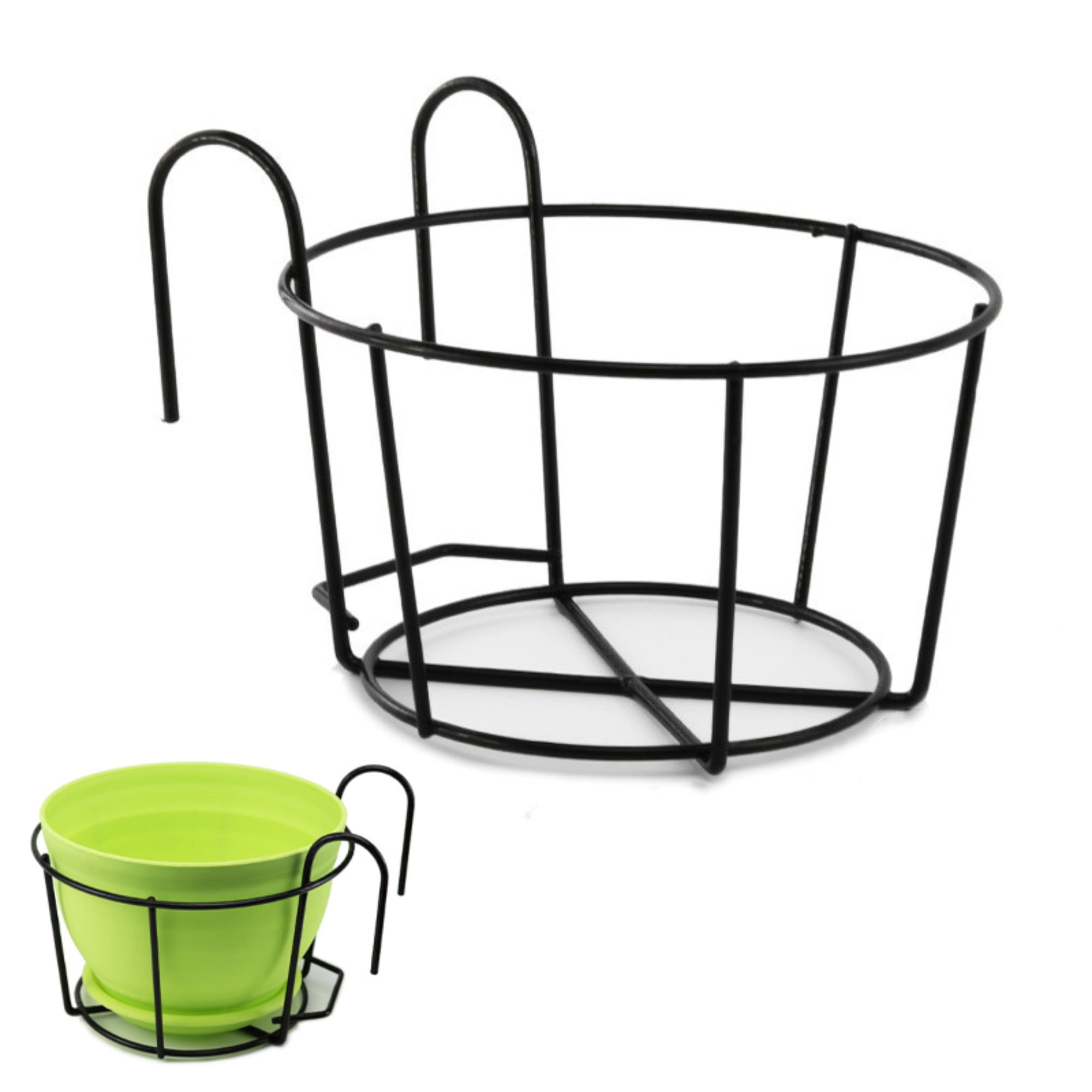 Hanging Plant Racks Balcony Round Flower Pot Iron Rack Railing Fence ...