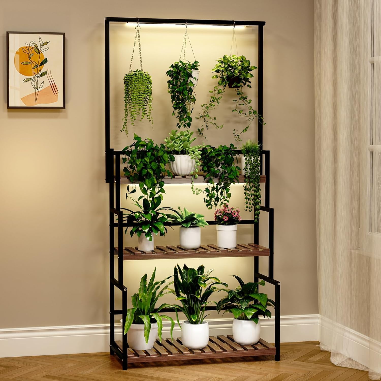 Hanging Plant Stand with Grow Light, 3 Tier Metal Plant Stand for ...