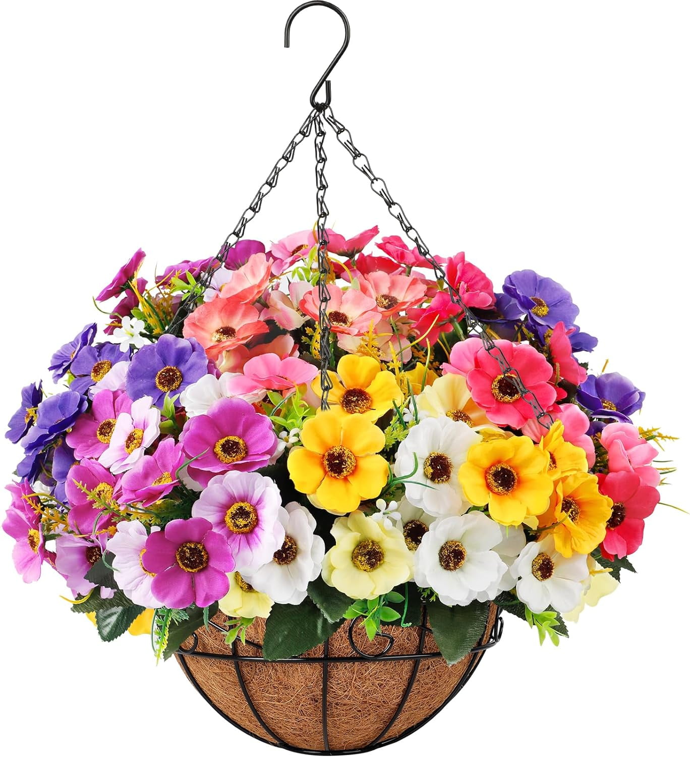 Hanging Planter with Artificial Silk Daisy Flowers for Outdoor Decor ...