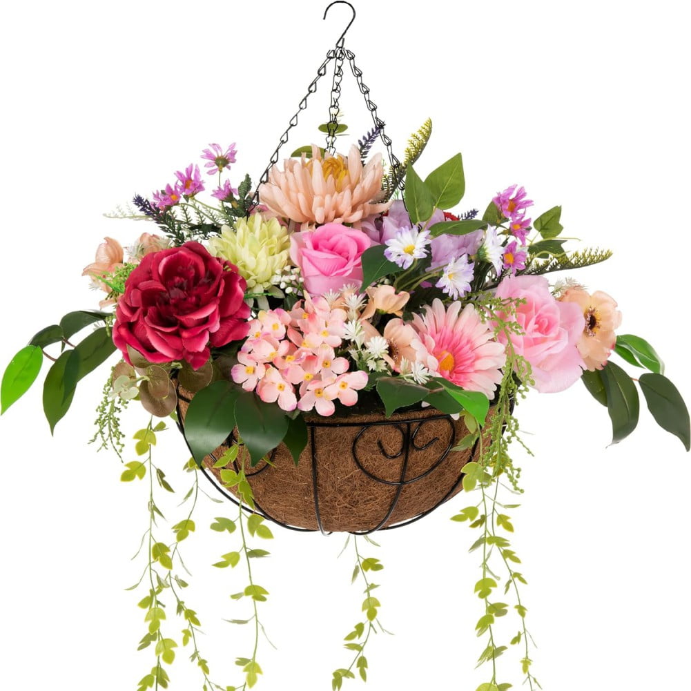 Hanging Planter Basket,Artificial Fake Hanging Flowers Plants with ...