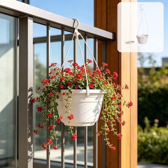 Hanging Planter Basket - Plastic Suspended Pot for Indoor Outdoor ...