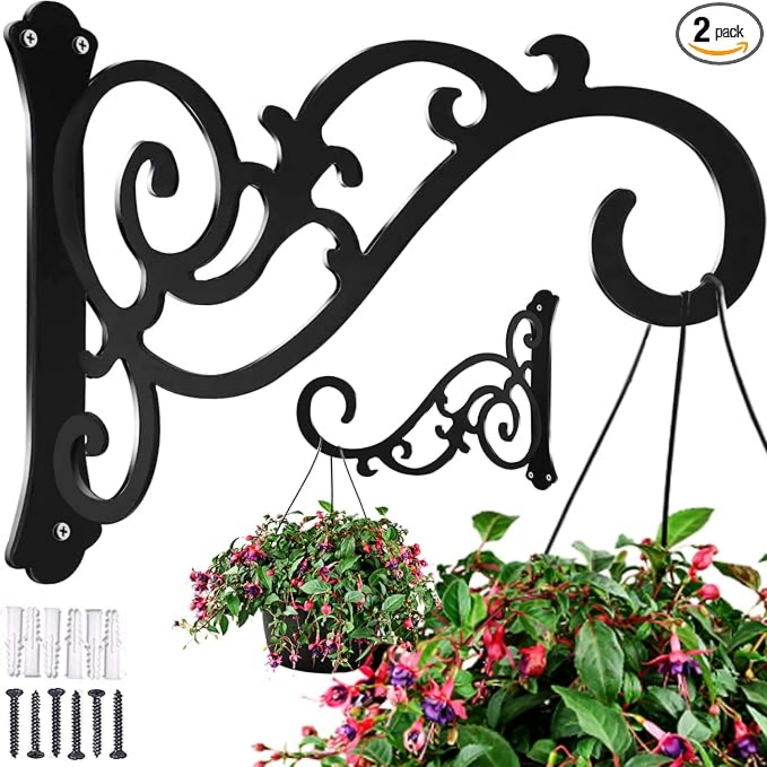 Hanging Planter Hooks 2 Pcs,Outdoor Hanging Brackets Wall Hook Heavy ...