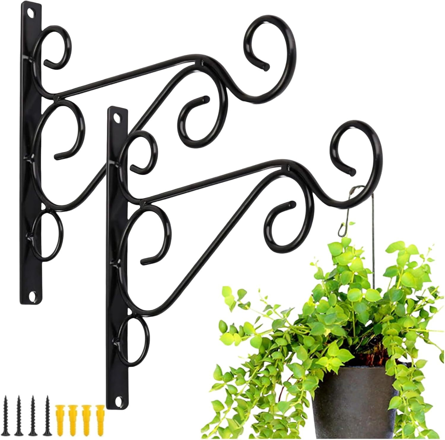 Hanging Plants Bracket, Pack of 2 Black Iron Outdoor Hanging Brackets ...