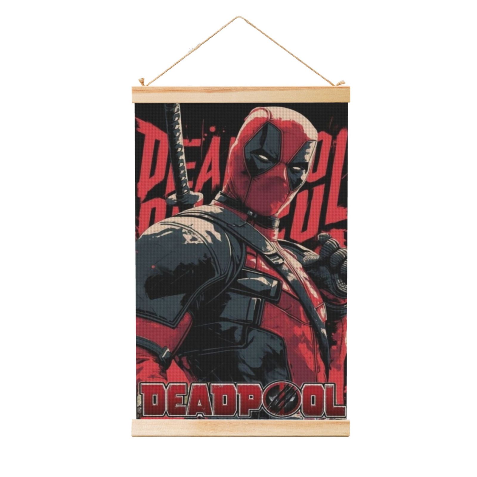 Hanging Poster Deadpool Wall Canvas Artwork With Wooden Frame Scroll ...
