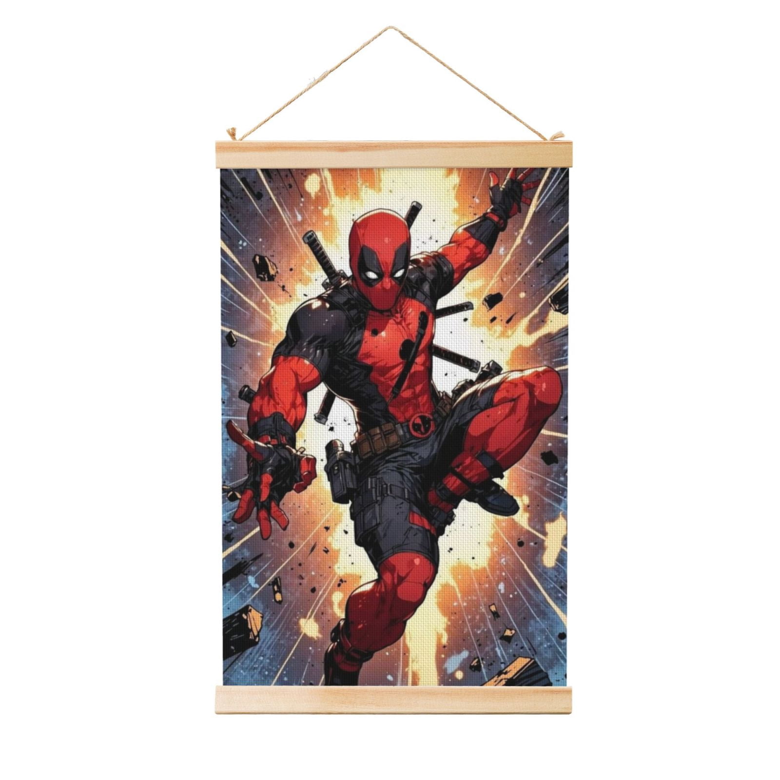 Hanging Poster Deadpool Wall Canvas Artwork With Wooden Frame Scroll ...