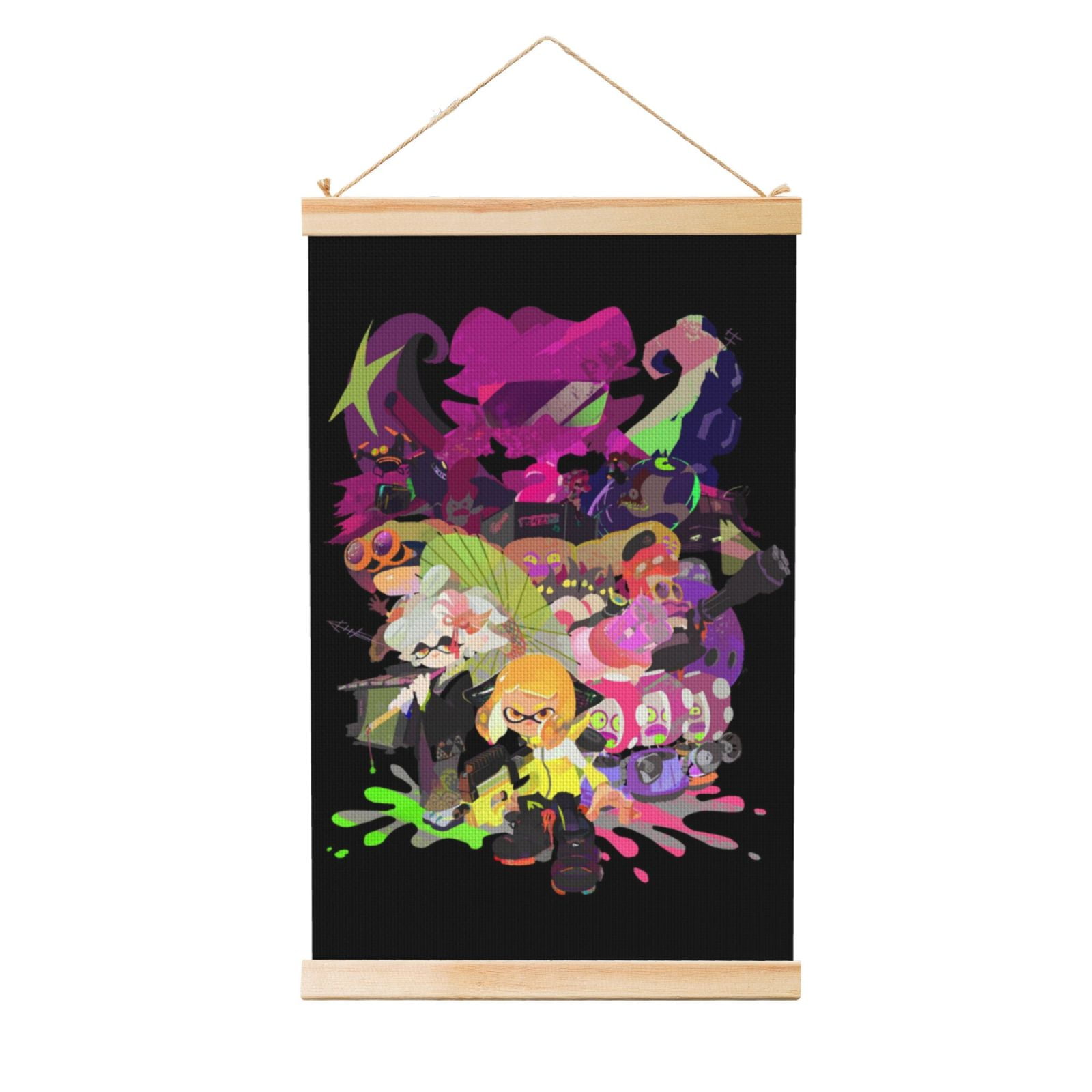 Hanging Poster Splatoon Wall Canvas Artwork With Wooden Frame Scroll ...