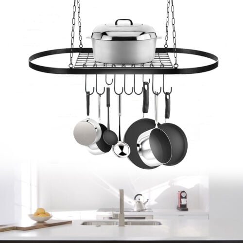 Hanging Pot Holder Pan Hanger Iron Kitchen Rack Cookware Storage Shelf ...