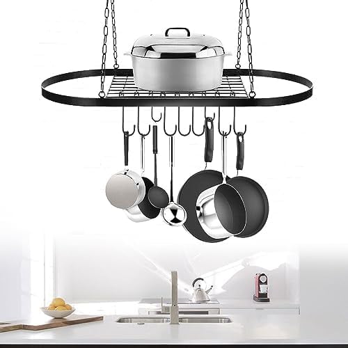 Hanging Pot ,Kitchen Utensil Hanger,32" Shelf Width w/9 Hooks,55lbs Max ...