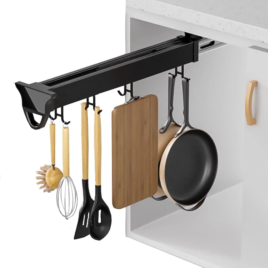 Hanging Pot Rack with 8 Hook for Cabinet 18inch Pull Out Pot and Pan ...
