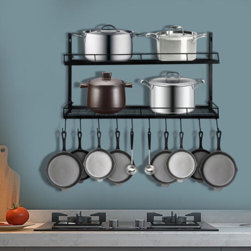 Hanging Pot Rack Ceiling Pan and Pot Rack Organizer Wall Mounted Pot ...