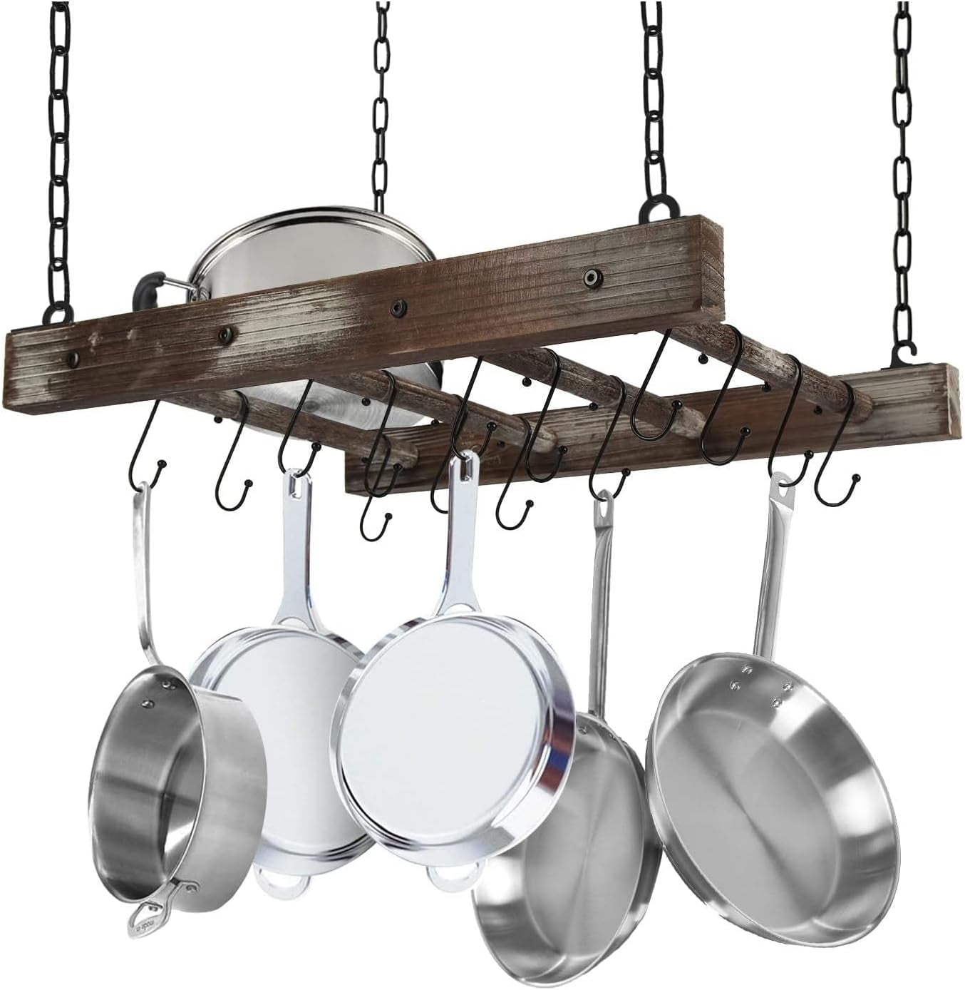 Hanging Pot Rack Pan Ceiling Wall Mounted Hanger Multi- Purpose Rustic ...