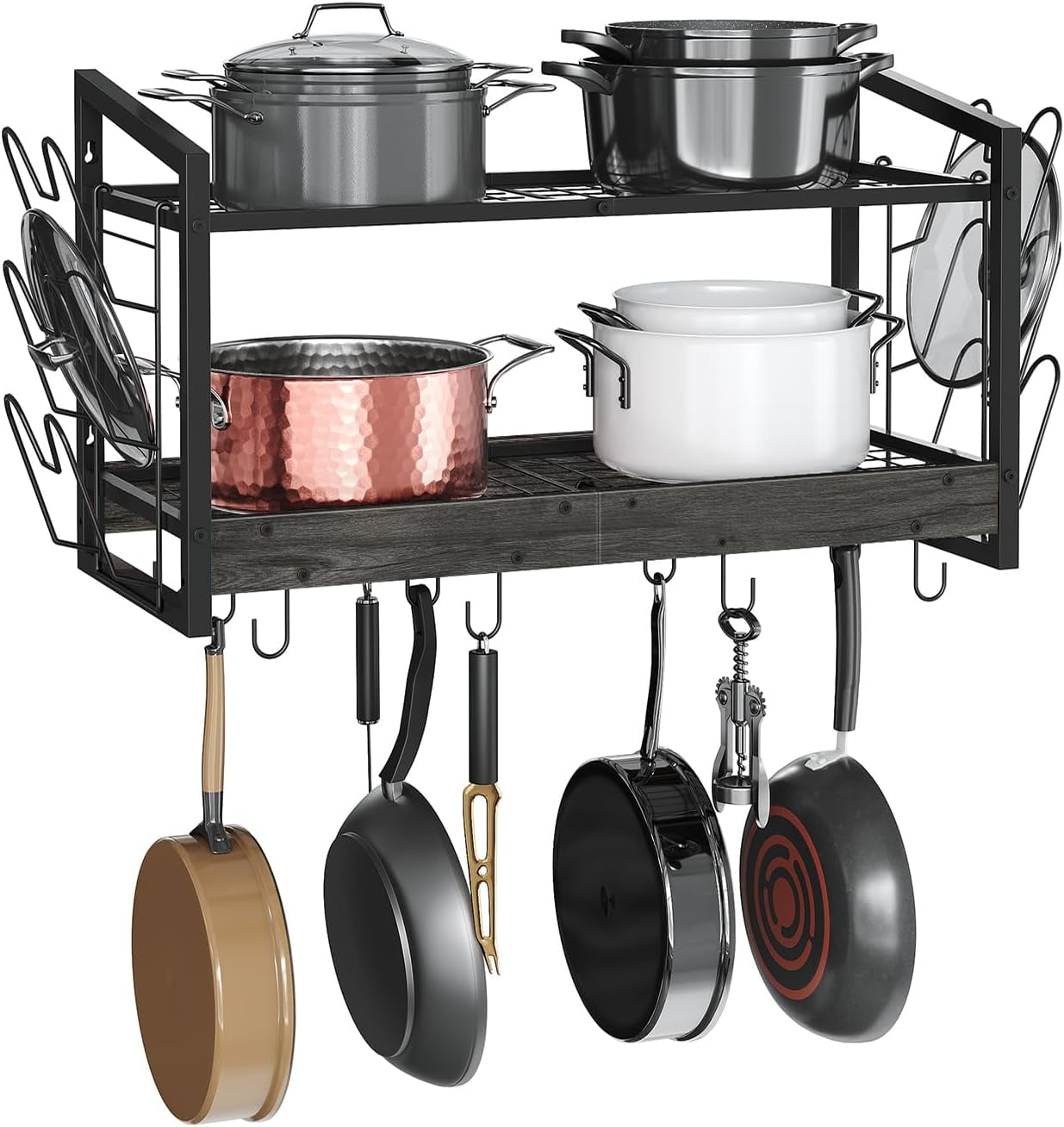Hanging Pot Rack, Pot Rack Wall Mounted, 2-Tier Kitchen Pot and Lid ...